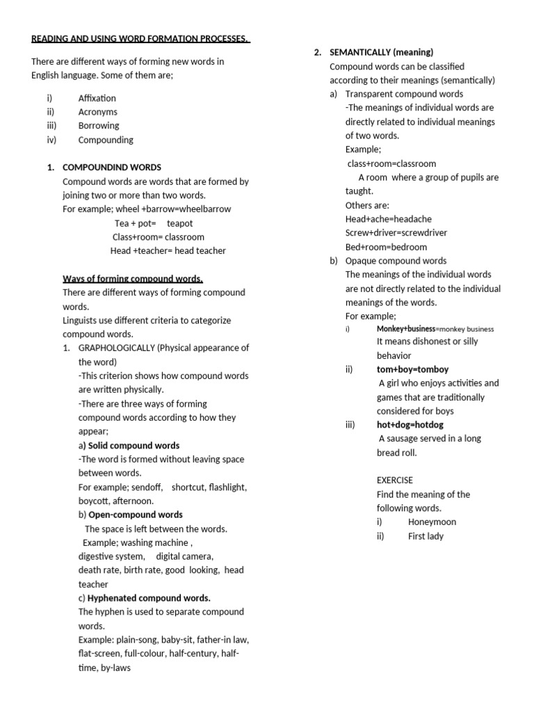 Word Formation Processes (Compounding Words) | PDF | Word | Semiotics