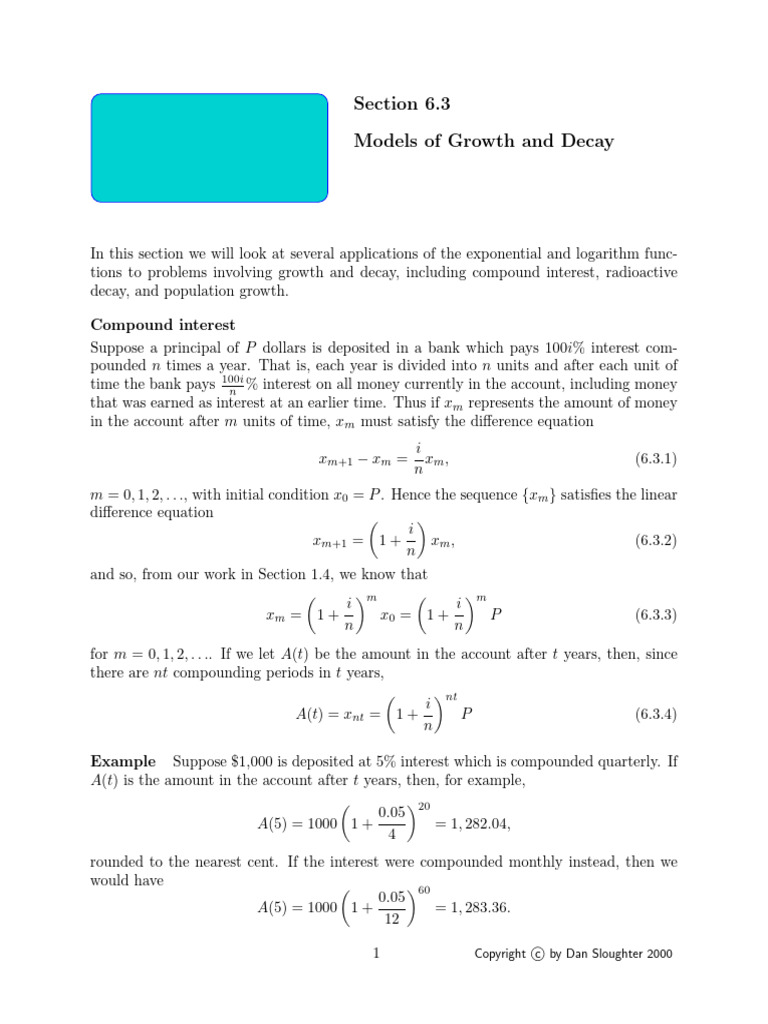 Lecture 13 Growth and Decay Model | PDF | Compound Interest | Interest