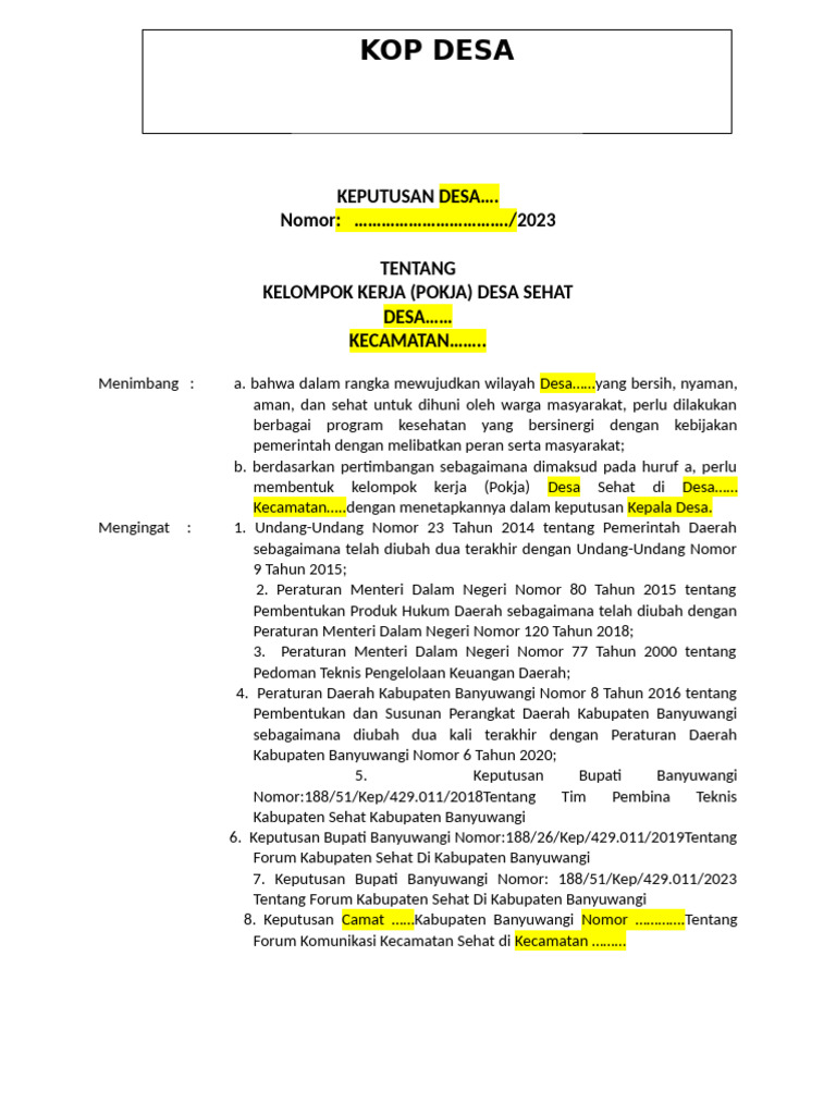 Template SK Pokja Desa Sehat | PDF