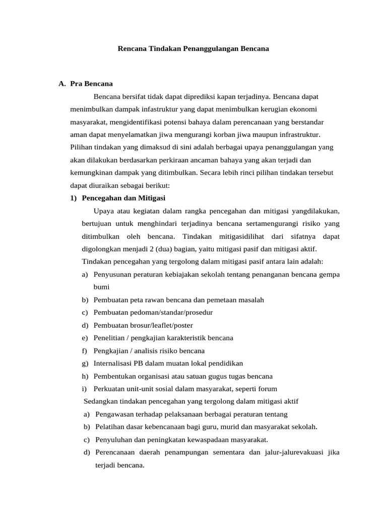 Rencana Tindakan Penanggulangan Bencana. Mumut Mbak | PDF