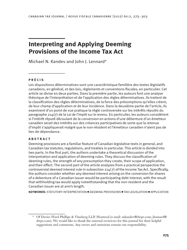 Deeming Provisions in Canadian Tax Law | PDF | Taxes | Dividend