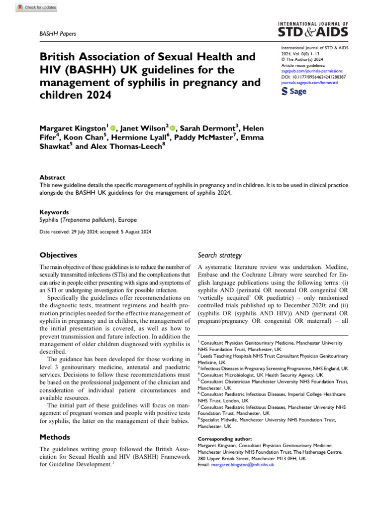 BASHH 2024 Syphilis Guidelines for Pregnancy | PDF | Pregnancy ...