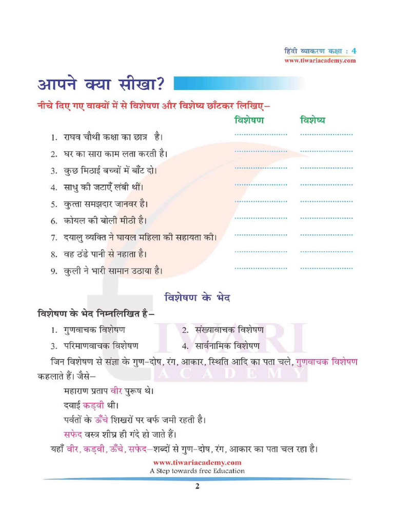 Class 4 Visheshan Worksheet | PDF