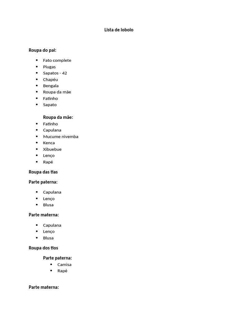 Lista de Lobolo | PDF