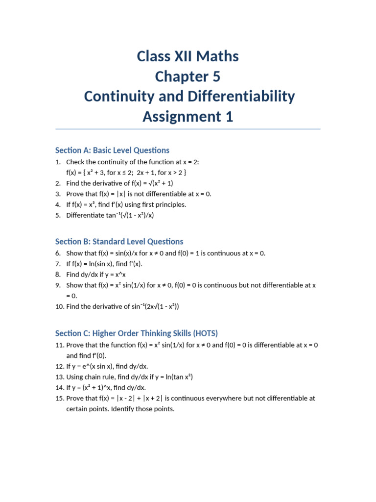 Chapter 5 Class XII Assignment | PDF