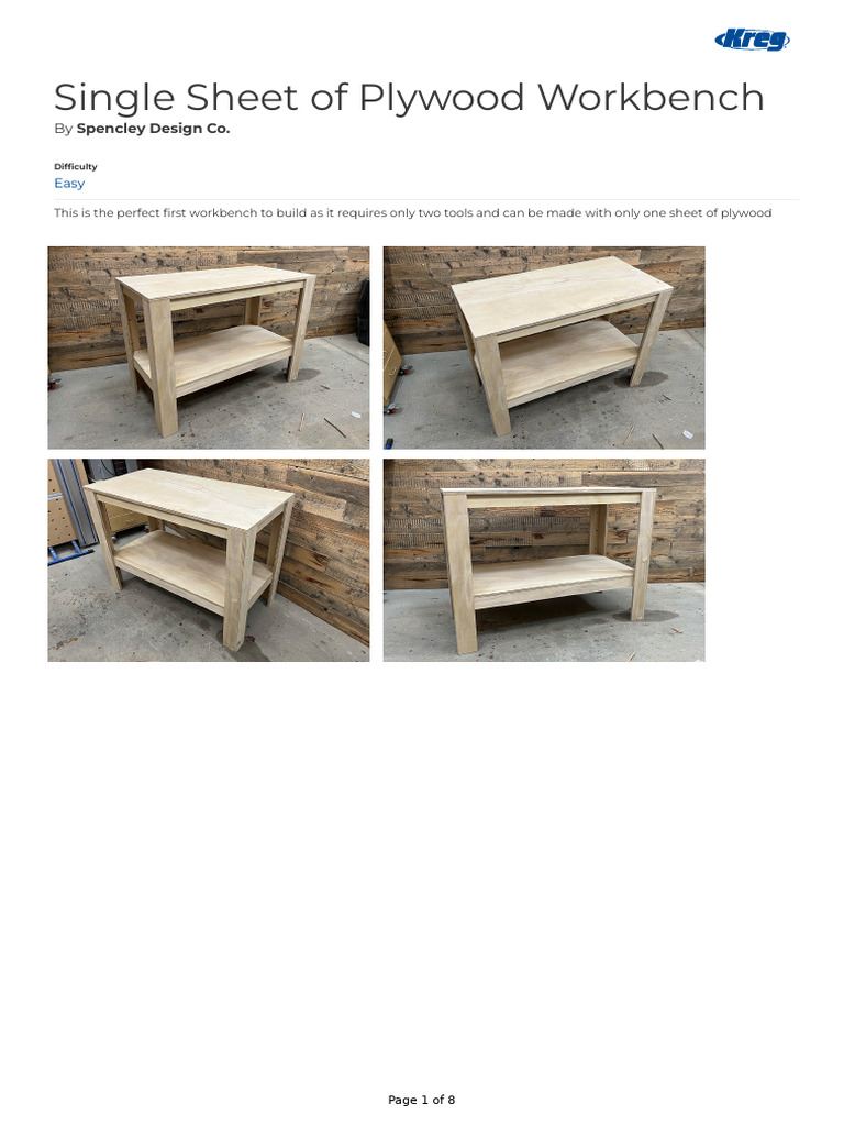 Single Sheet of Plywood Workbench | PDF