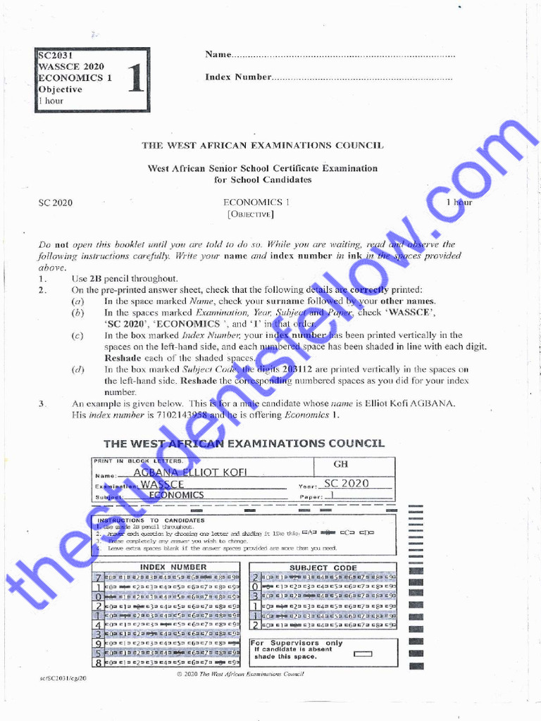 WASSCE Economics Past Questions 2020 Objectives | PDF