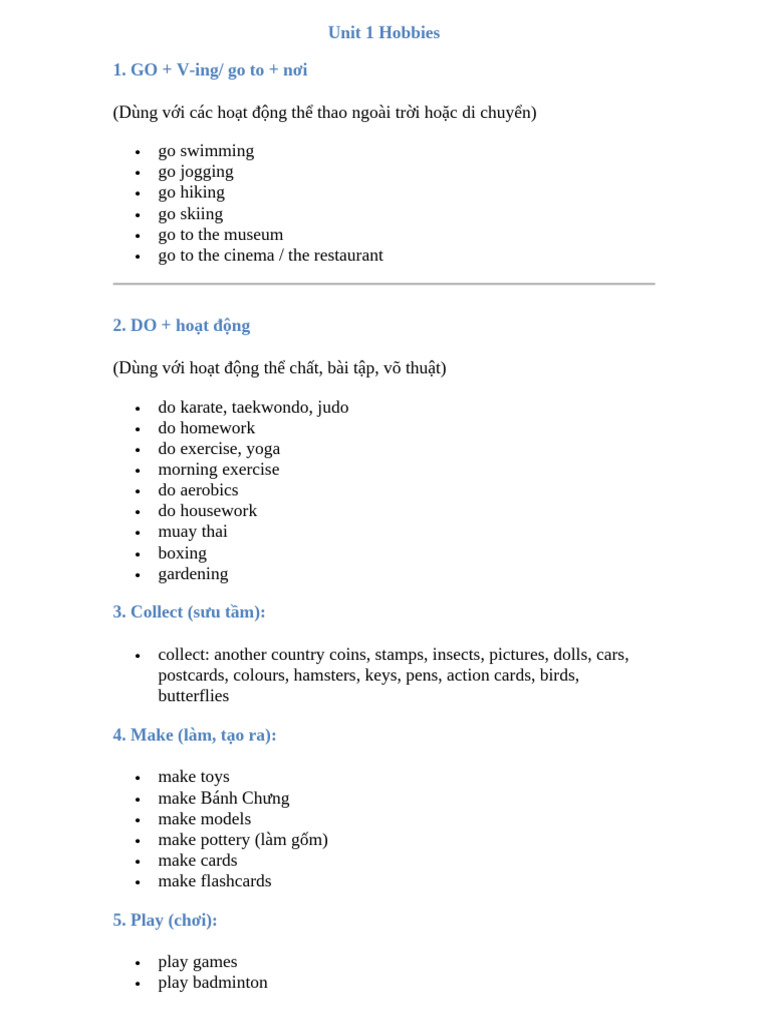 unit 1 hobbies | PDF