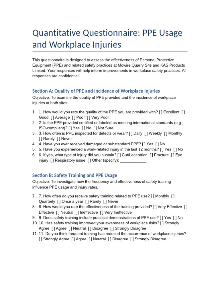 Quantitative Questionnaire PPE Study | PDF | Personal Protective Equipment | Occupational Safety ...