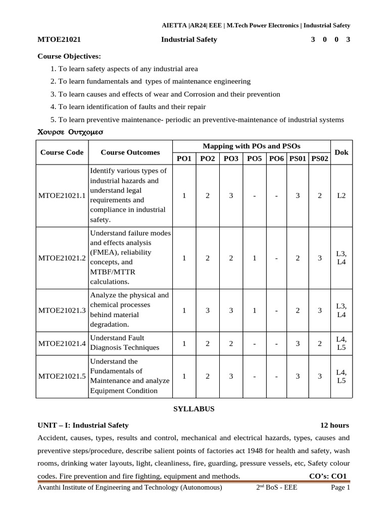 II-I MTOE21021 Industrial Safety | PDF | Occupational Safety And Health | Safety