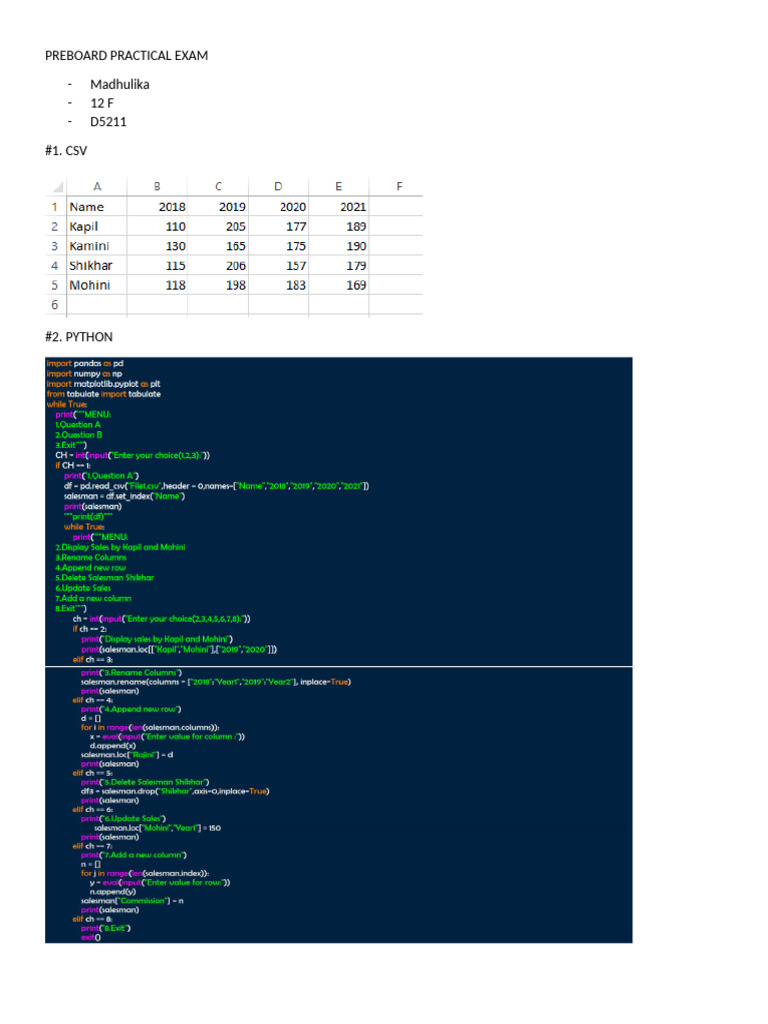 Preboard Practical Exam Madhulika 12 F | PDF