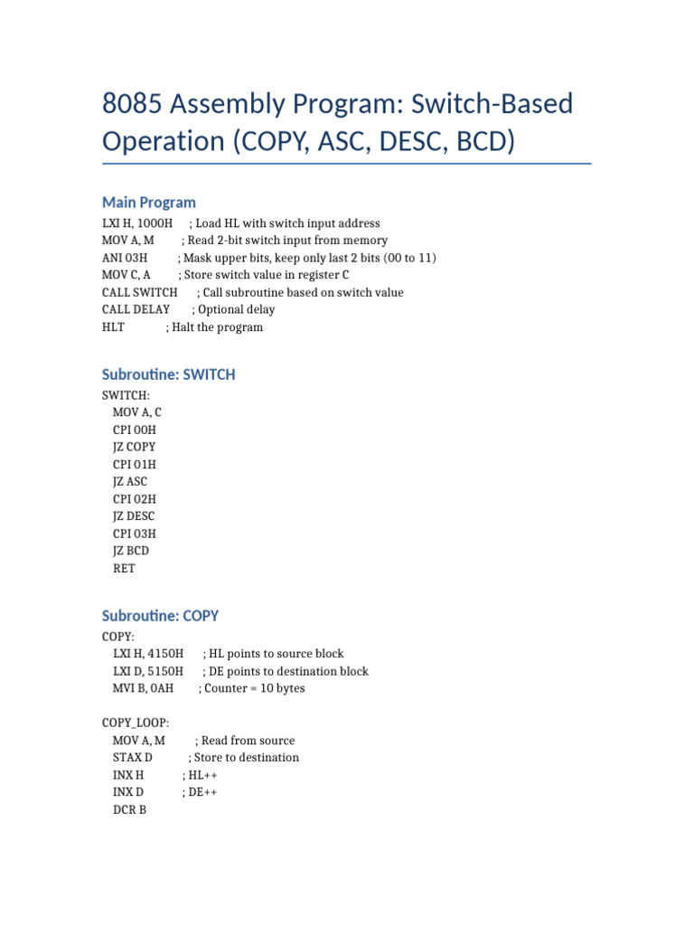 8085 Assembly Switch Operations | PDF