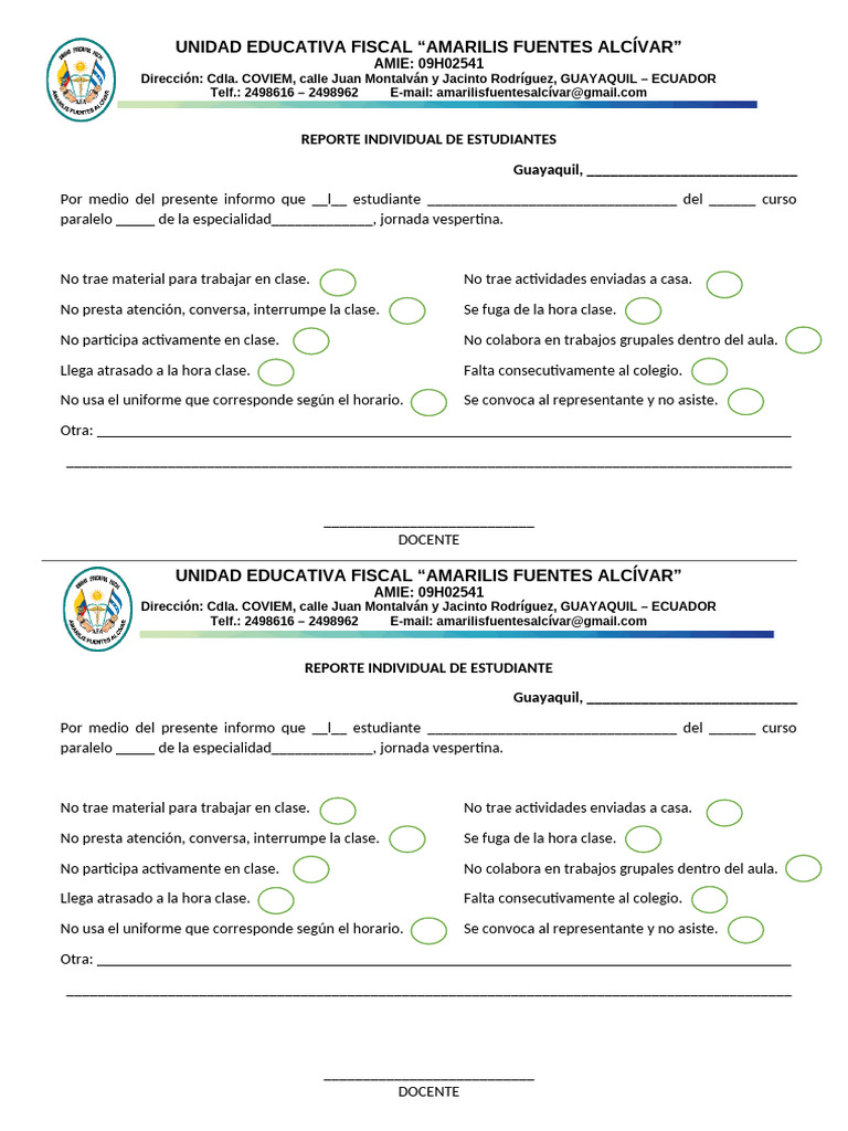 Reporte Individual de Estudiantes | PDF