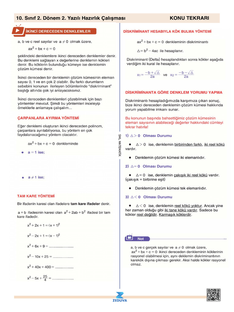 10.sinif Matematik 2.donem 2.yazili Genel Tekrar | PDF