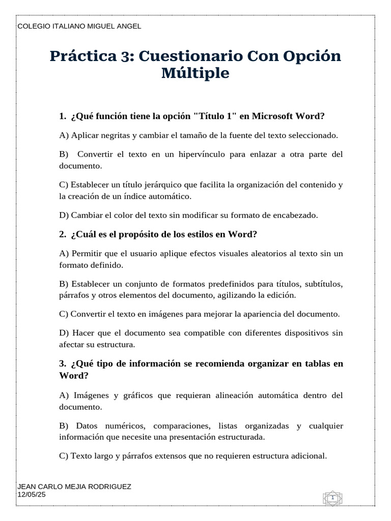 Cuestionario Con Opcion Multiple | PDF | Microsoft PowerPoint | Microsoft Word
