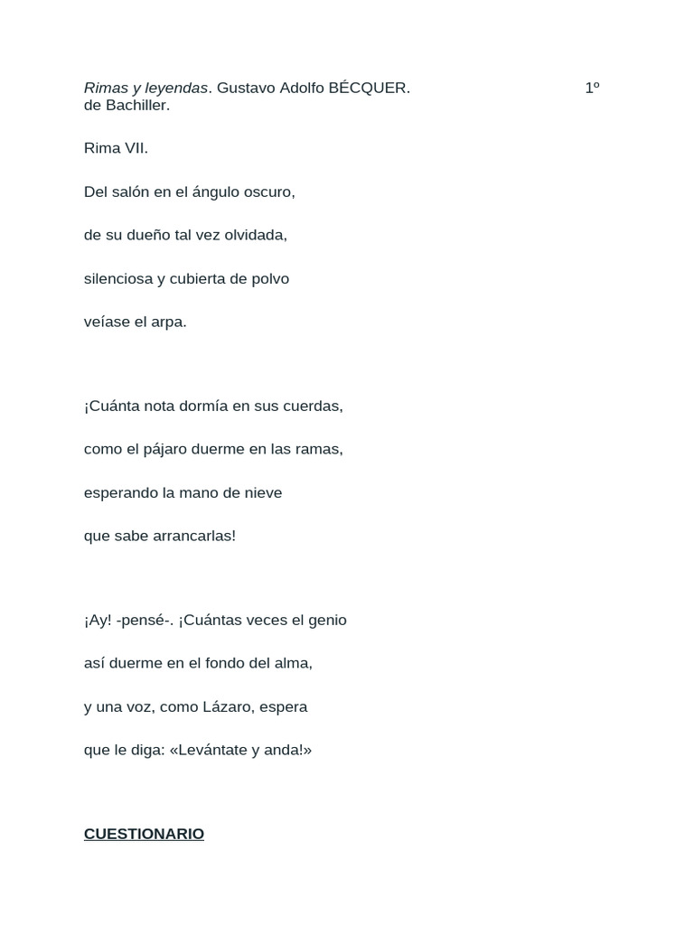 Análisis de Rima VII de Bécquer | PDF | Poesía | Poética