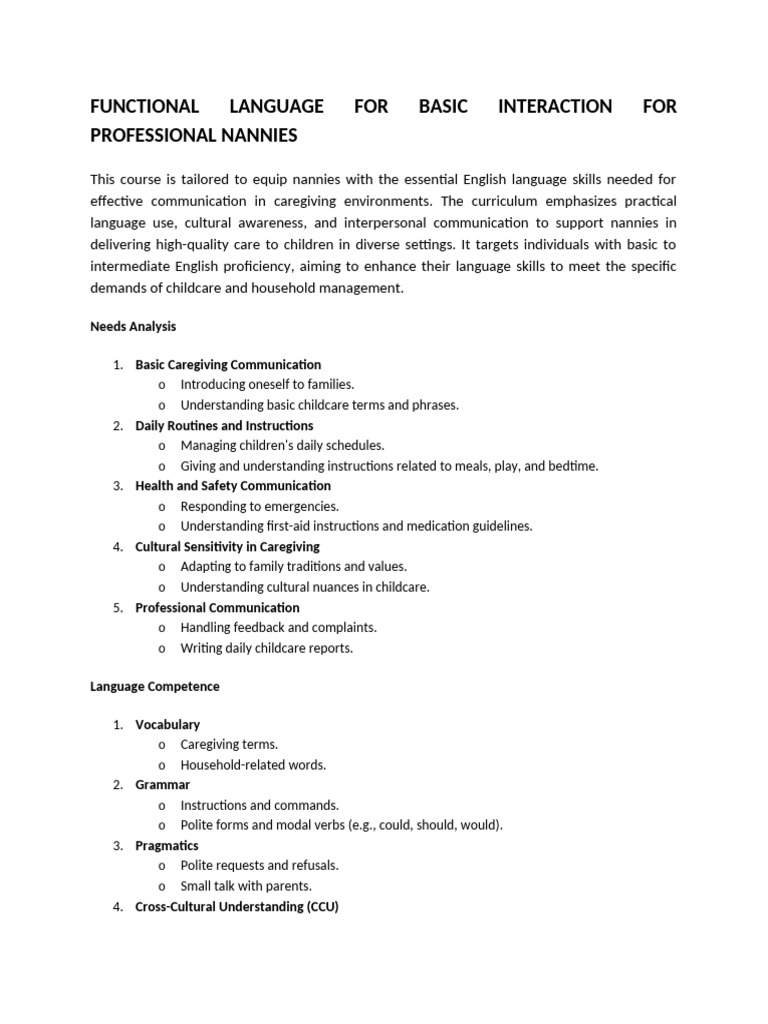 ESP Modul (English For Nanny) | PDF | Communication | Child Care