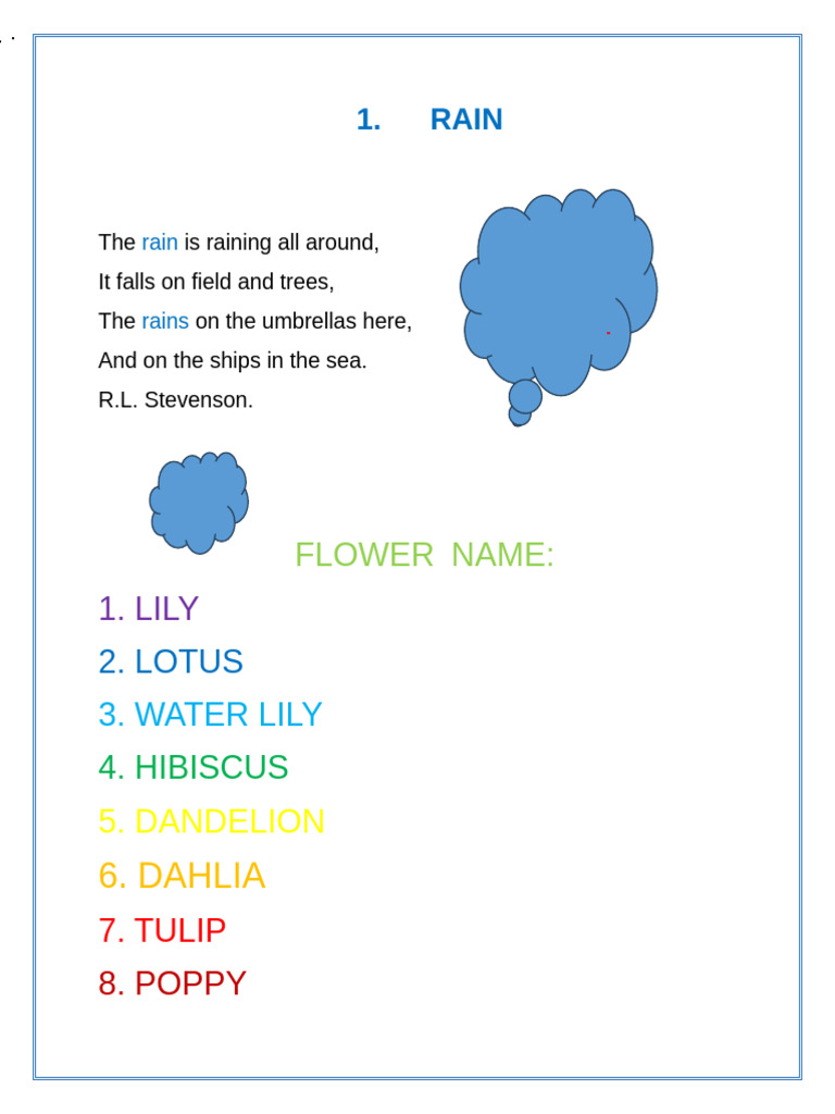 Rain and Flower Names Poem | PDF