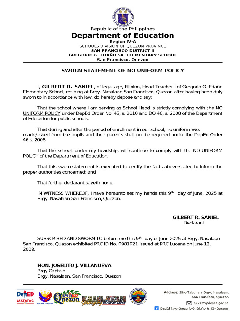 No Uniform Policy | PDF