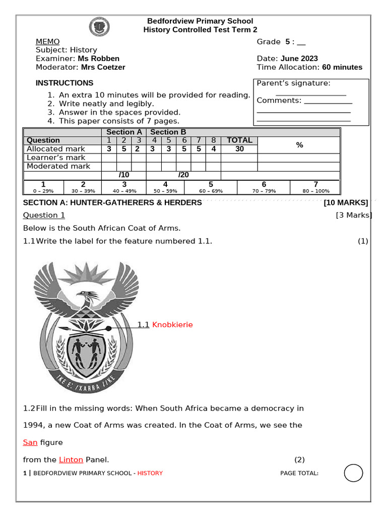 History Test T2 2023 - Memo | PDF