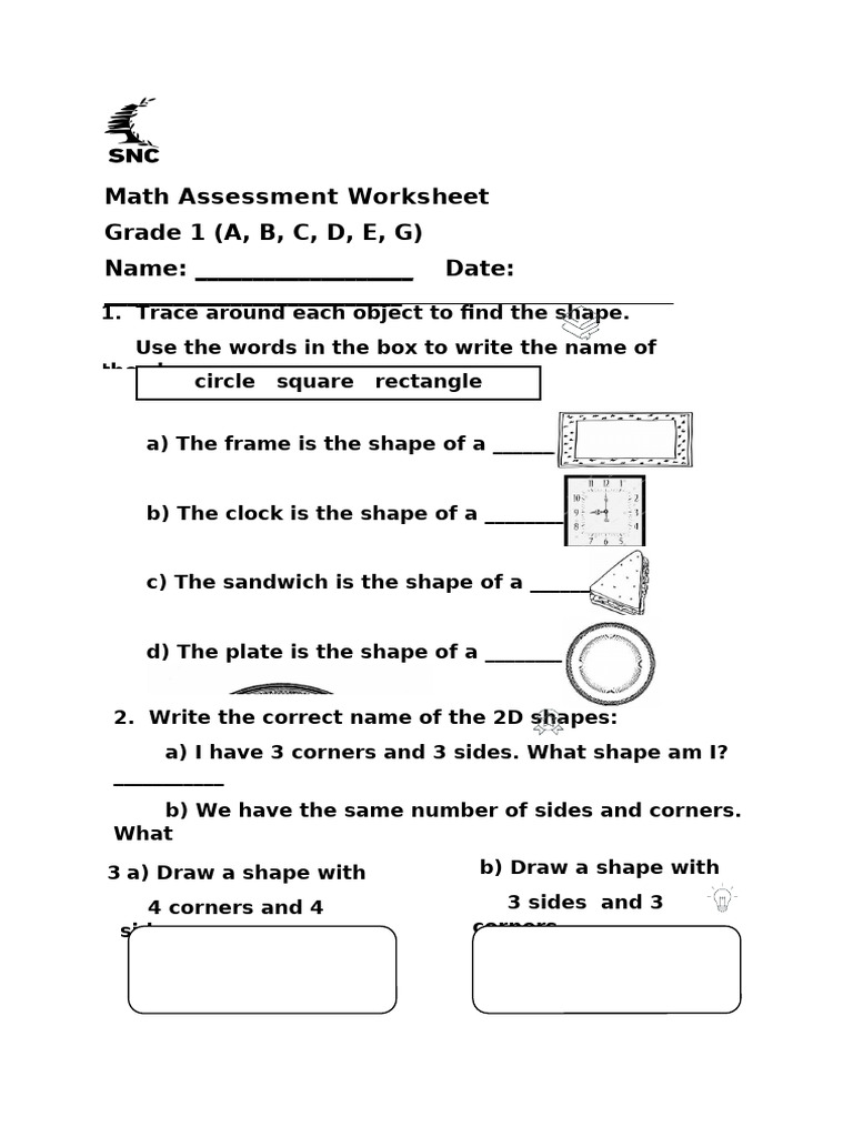 Assessment Sheet-2d and 3d Shapes | PDF