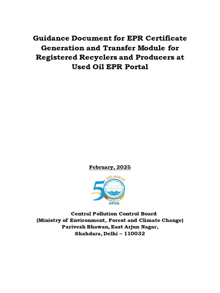 Guidance Document For EPR Certificate - Used Oil | PDF | Invoice ...