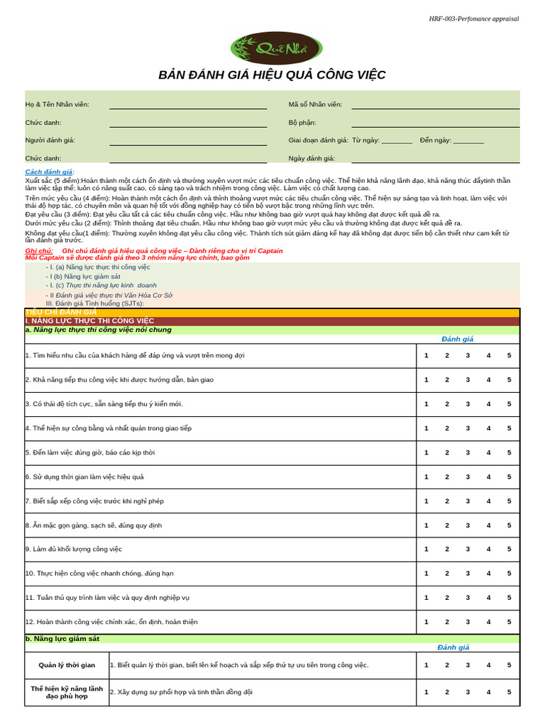 Bảng Đánh Giá Hiệu Quả Công Việc TQM - 1 | PDF