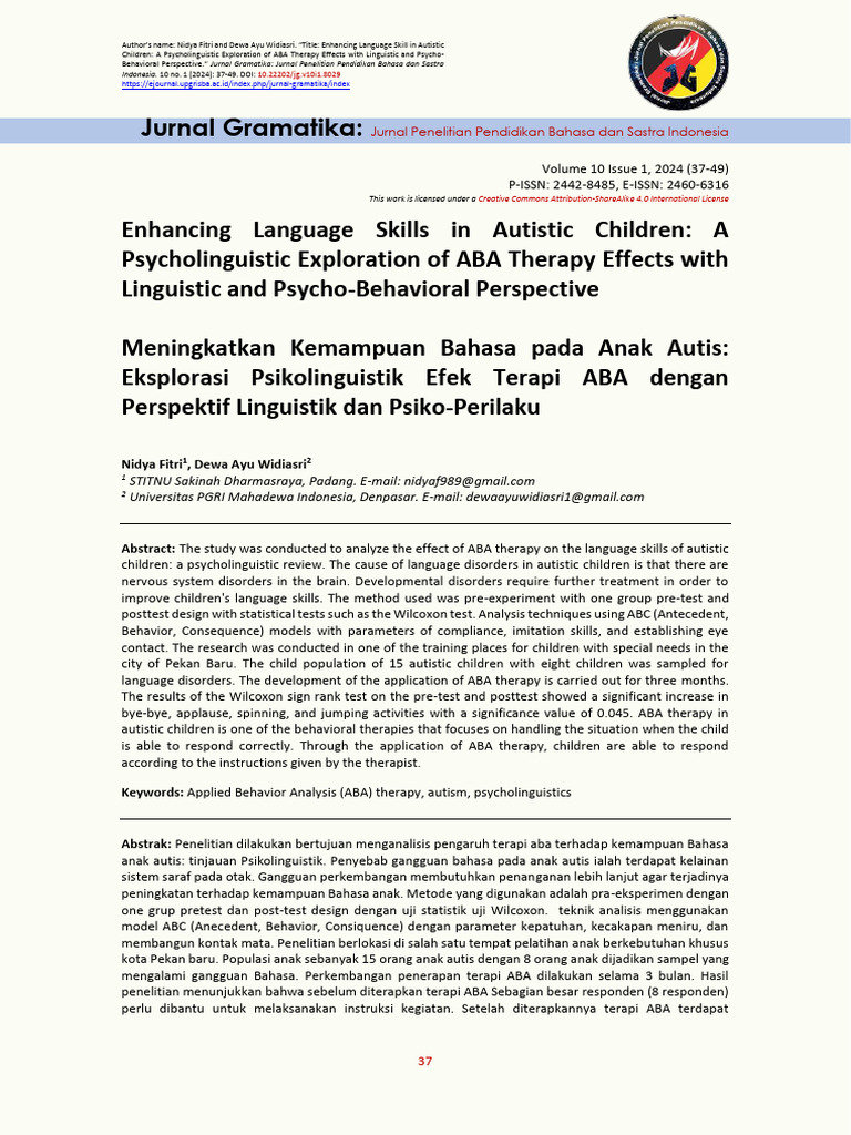 ABA Therapy's Impact on Autistic Language Skills | PDF | Autism ...