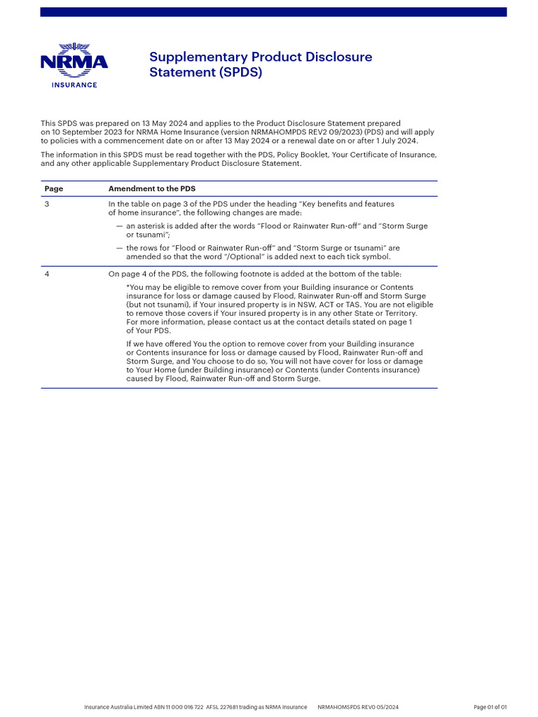 Nrma Home Spds Nrmahomspds Rev0 052 | PDF