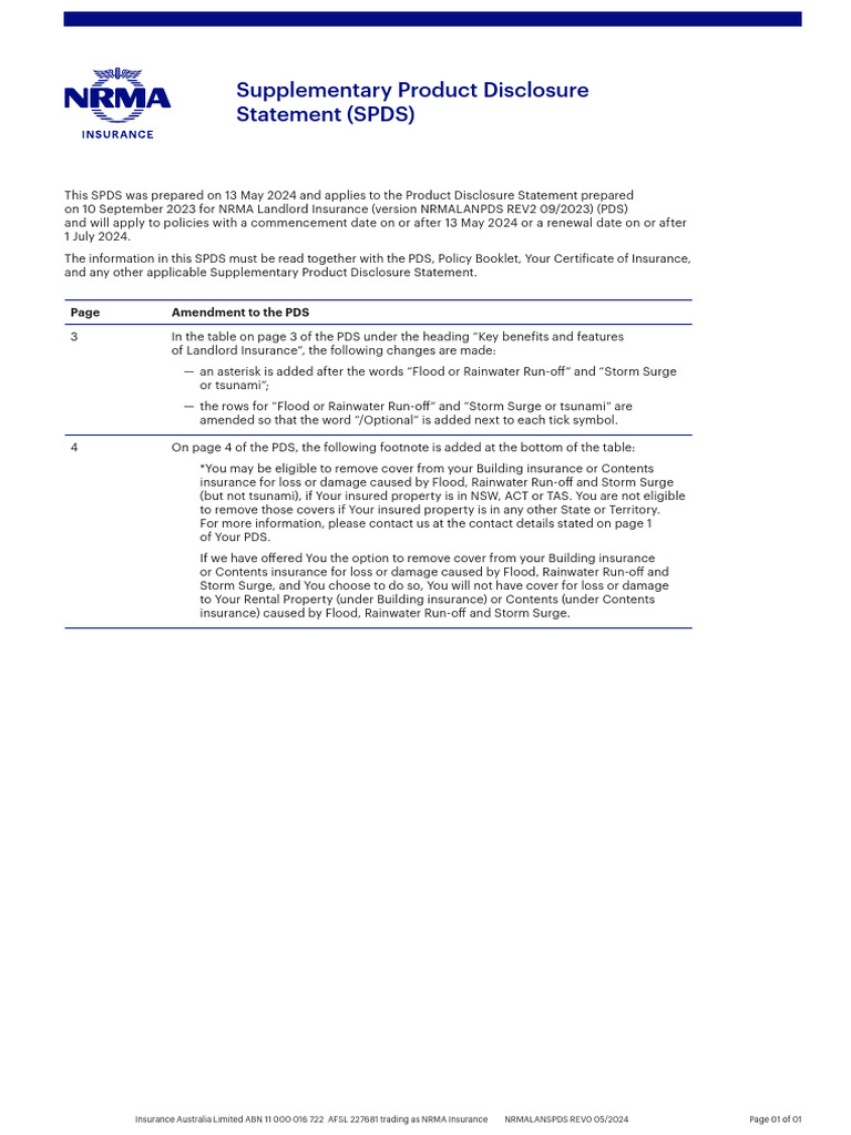 Nrma Landlord Spds Nrmalanspds Rev0 052 | PDF