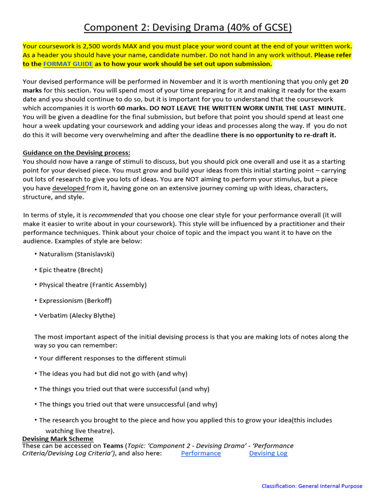 Guidance For Component 2 - Devising Drama | PDF | Dream | Major Depressive Disorder