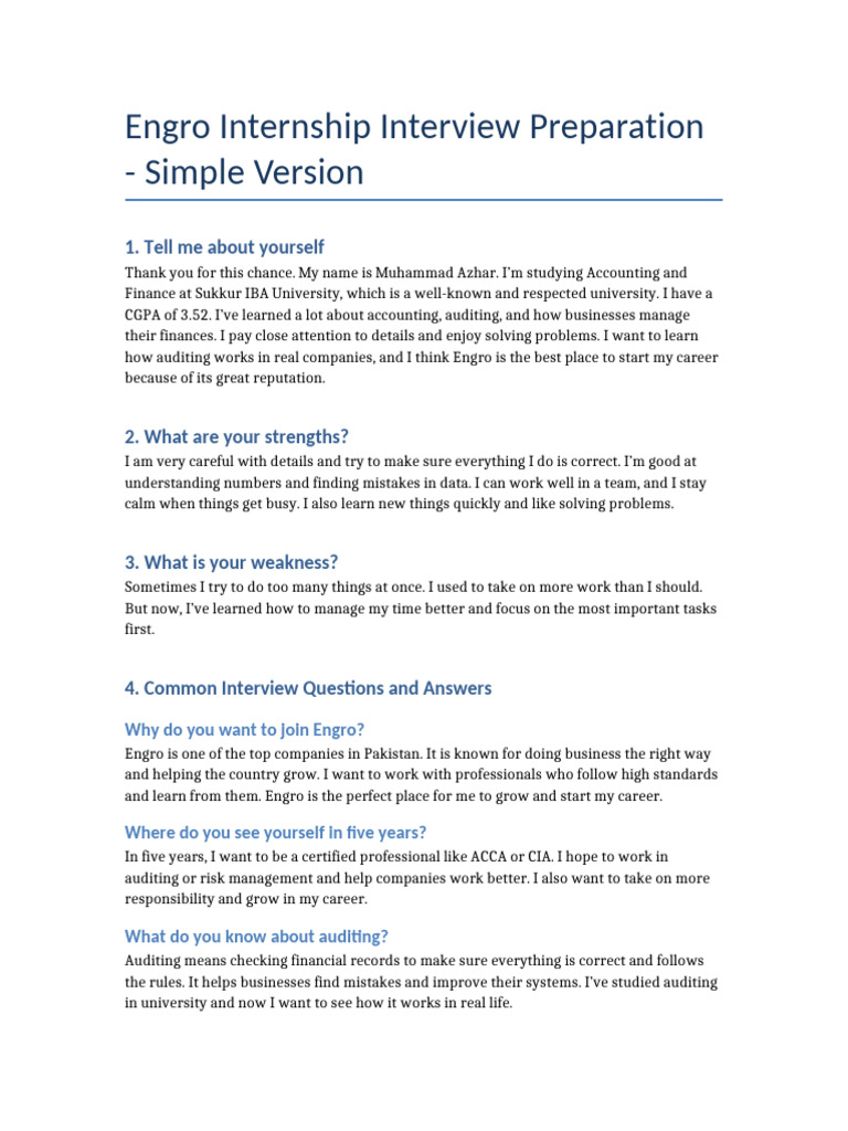 Engro Interview Preparation Simple English | PDF