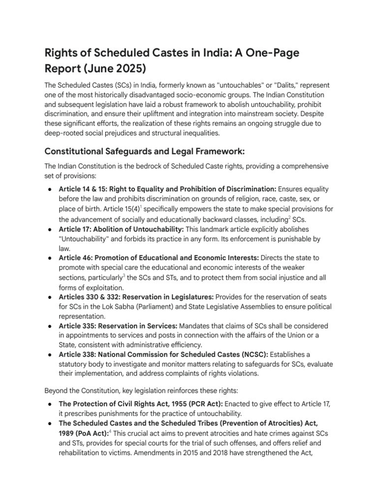 Scheduled Castes Rights in India: Overview | PDF | Dalit | Equality Rights