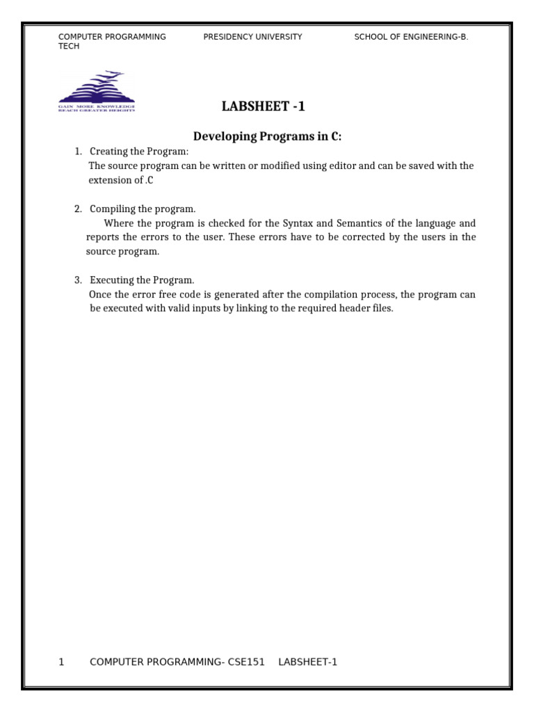Aurdino C Module 1 Labsheet 1 | PDF | Computer Program | Programming