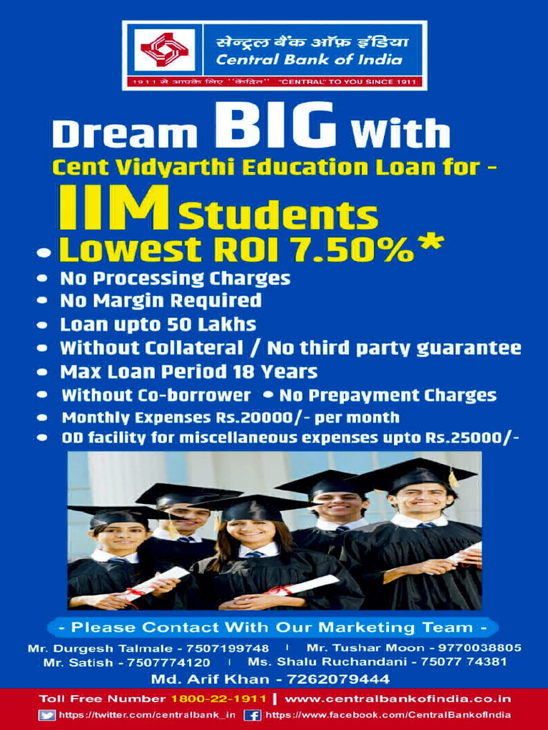Cent Vidyarthi Education Loan Details | PDF