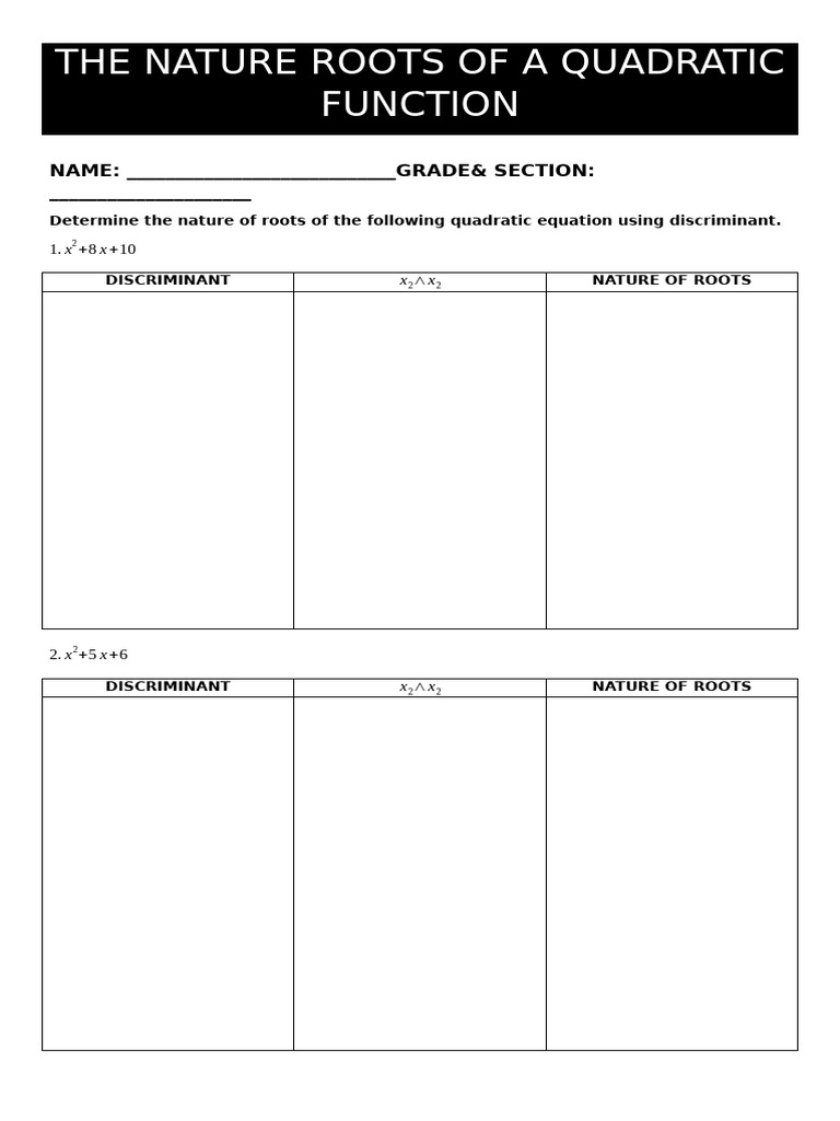 The Nature Roots of A Quadratic Function | PDF
