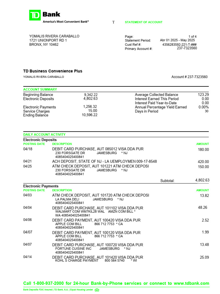 TD Statement Abr To May | PDF | Debit Card | Credit Card