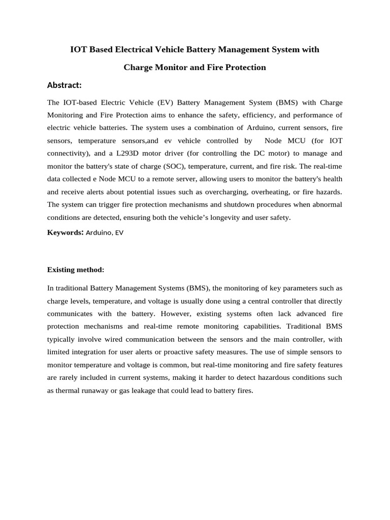 IOT Based Electrical Vehicle Battery Management Sy | PDF | Internet Of Things | Microcontroller