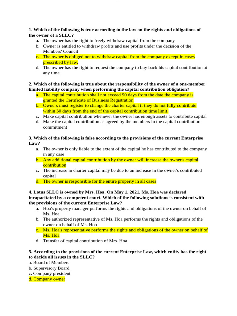 Quiz 5 | PDF | Legal Liability | Limited Liability