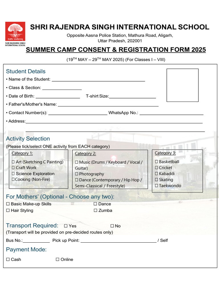 Summer Camp Consent Form 2025 | PDF
