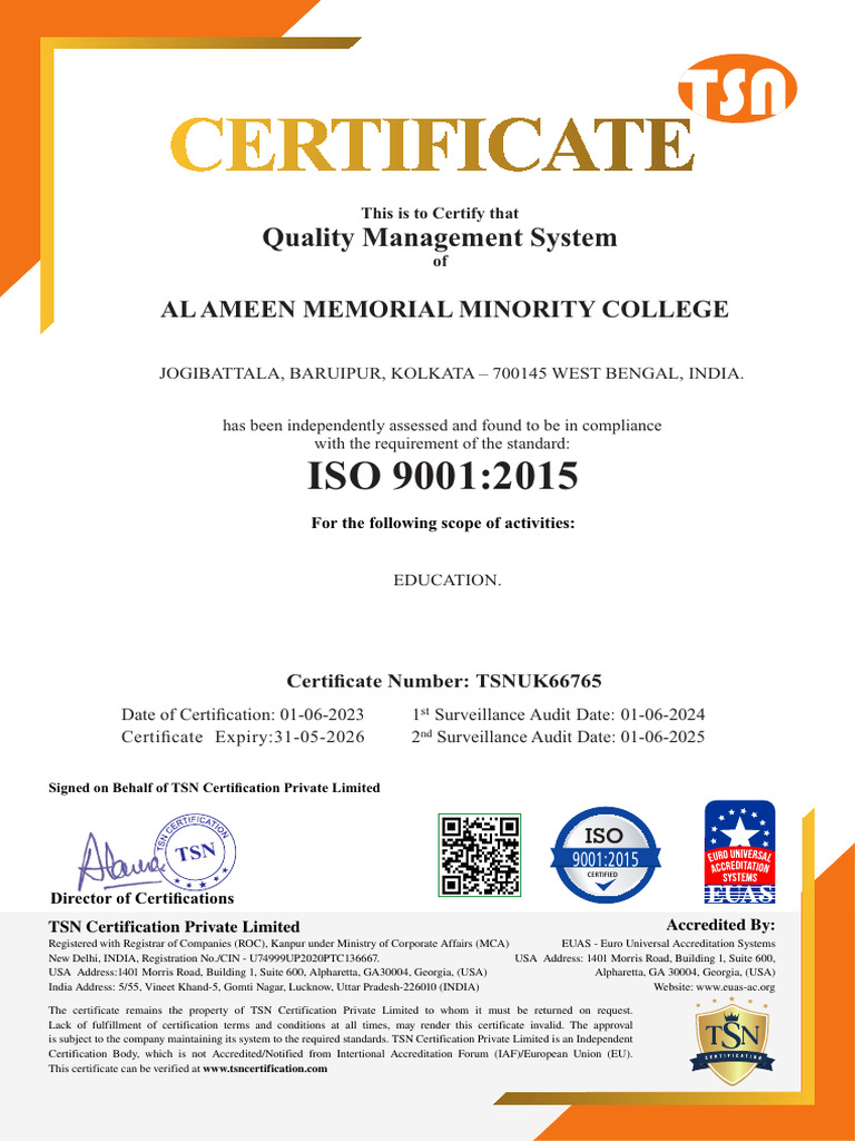 Al Ameen Iso Certificate | PDF | Regulation