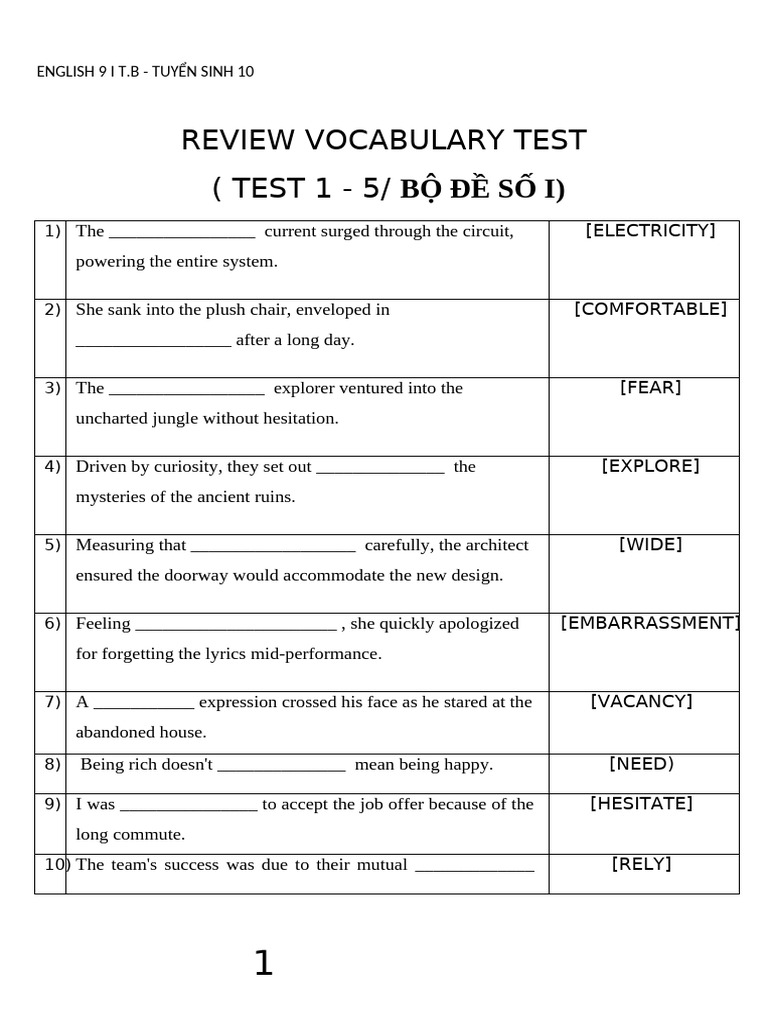 Review Vocabulary Test | PDF