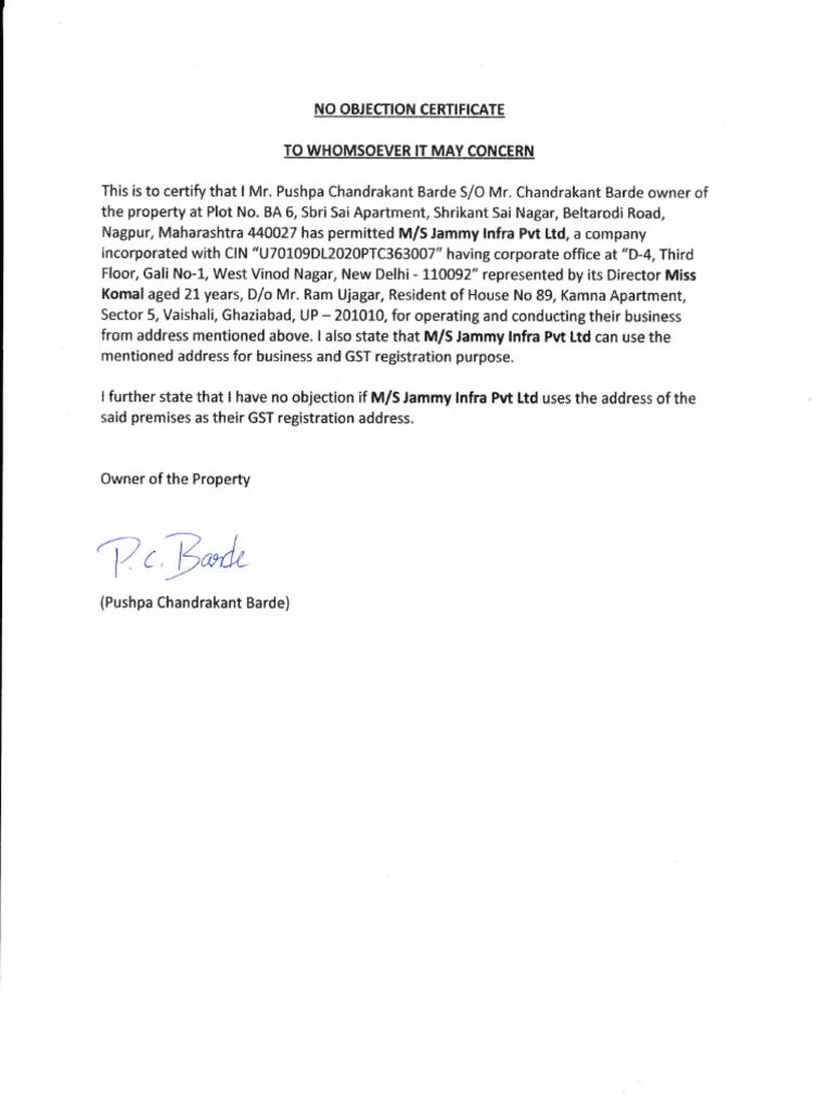 NOC For Applying GST | PDF