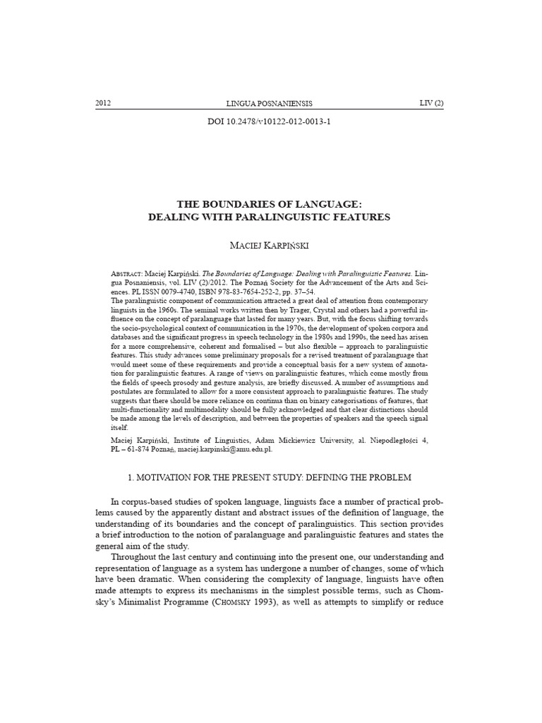 Karpinski M 2012 The Boundaries of Langu | PDF | Gesture | Linguistics