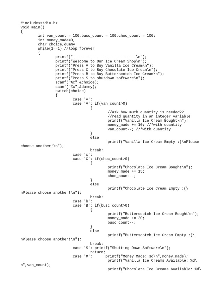 Ice Cream Shop C Program | PDF | Computing | Software Engineering