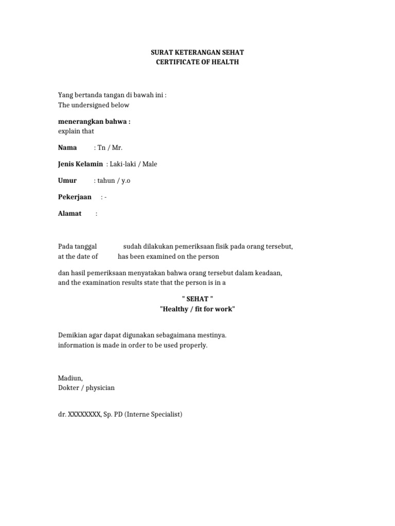 Surat Sehat Bilingual | PDF