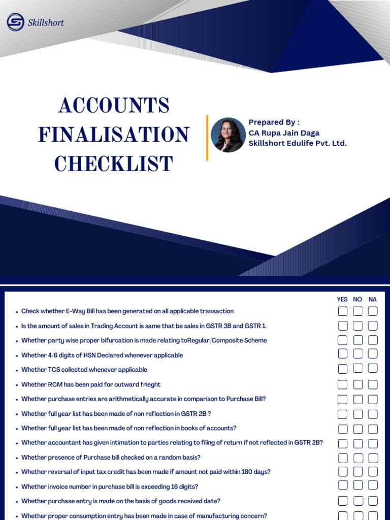 Accounts Finalisation Checklist Guide | PDF | Expense | Loans