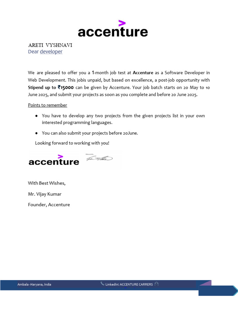 Vyshanavi Offer Letter | PDF