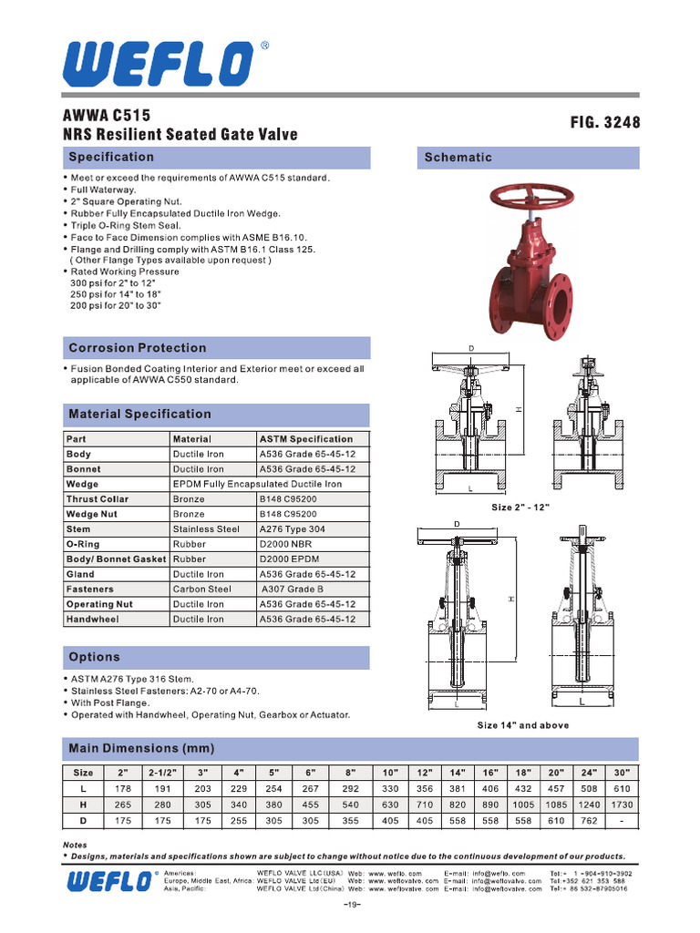 AWWA C515 NRS Resilient Seated Gate Valve Fig.3248 | PDF