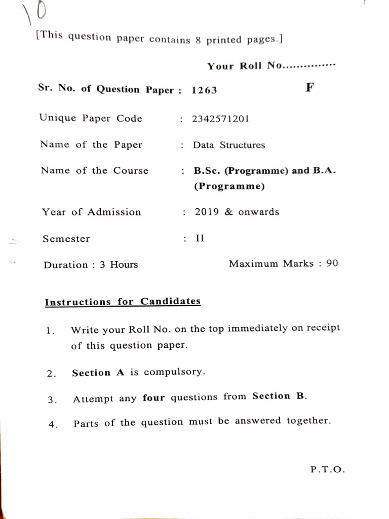 PYQ Paper 1 (Data Structures Using C++ 2022) | PDF